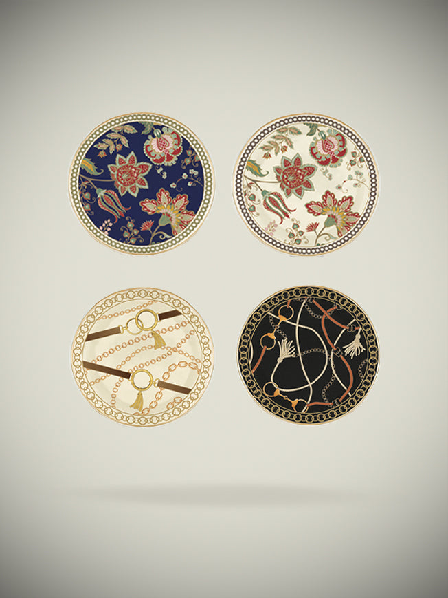 Set of 4 Small Porcelain 'Glamour' Plates | Tartan & Zebra