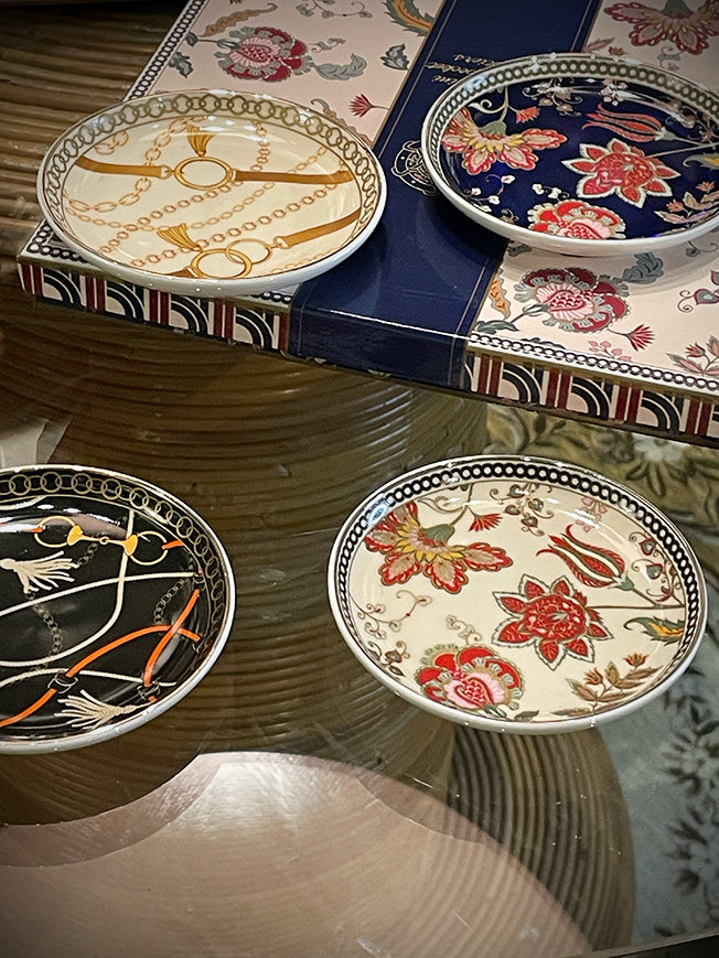 Set of 4 Small Porcelain 'Glamour' Plates | Tartan & Zebra