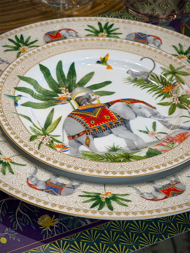 Plato de Postre de Porcelana con Elefante y Mono | Tartan & Zebra