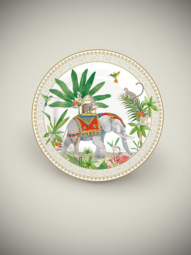 Plato de Postre de Porcelana con Elefante y Mono | Tartan & Zebra
