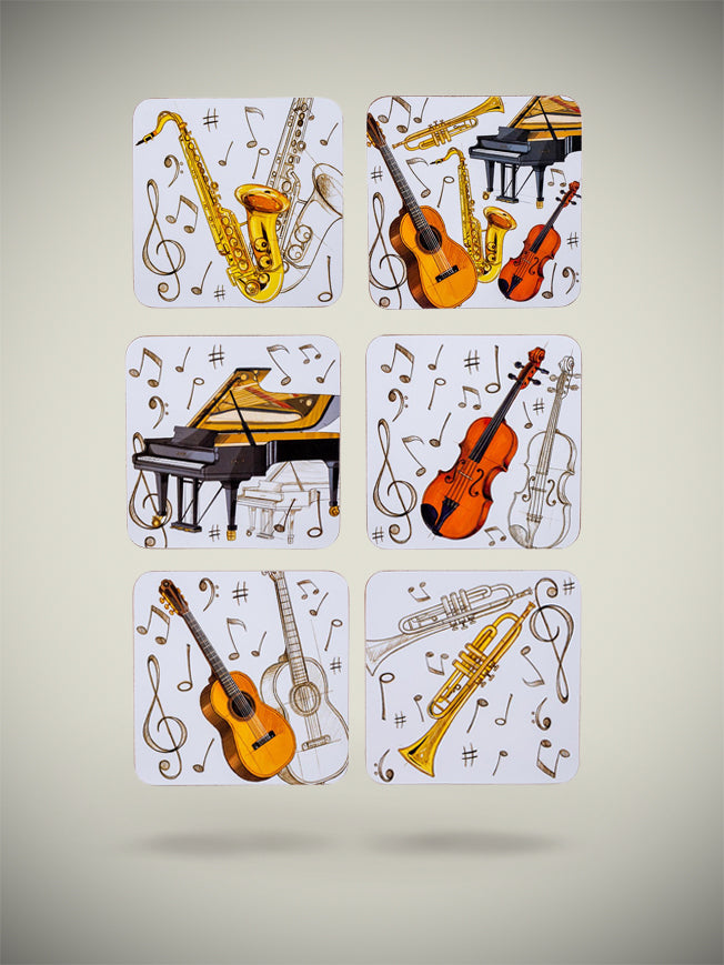 Set of 6 Musical Instrument Coasters | Tartan & Zebra
