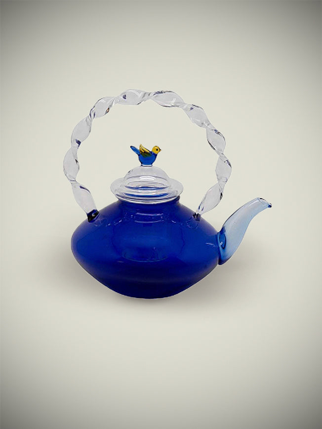 Tetera de Cristal Azul con Pajarito y Filtro | Tartan & Zebra