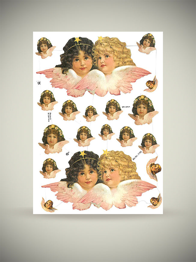 Sheet of German Scrap Reliefs 'Pink Angels' for Decoupage – Tartan & Zebra